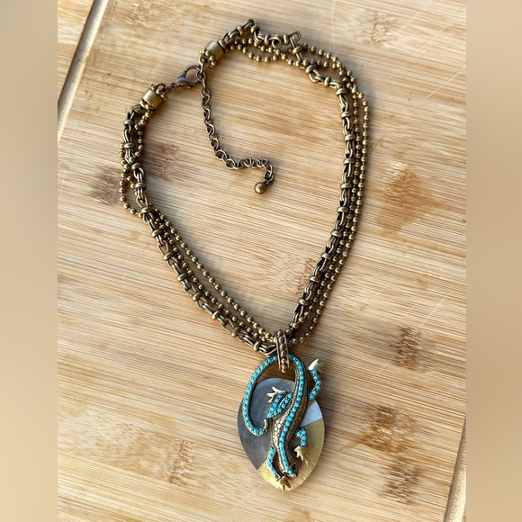 Chico's | Jewelry | Chicos Necklace Triple Strand Lizard Pendant Faux ...